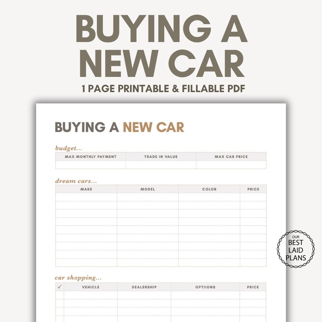Buying a New Car Planner Printable PDF, Car Planner Printable 2025, New ...