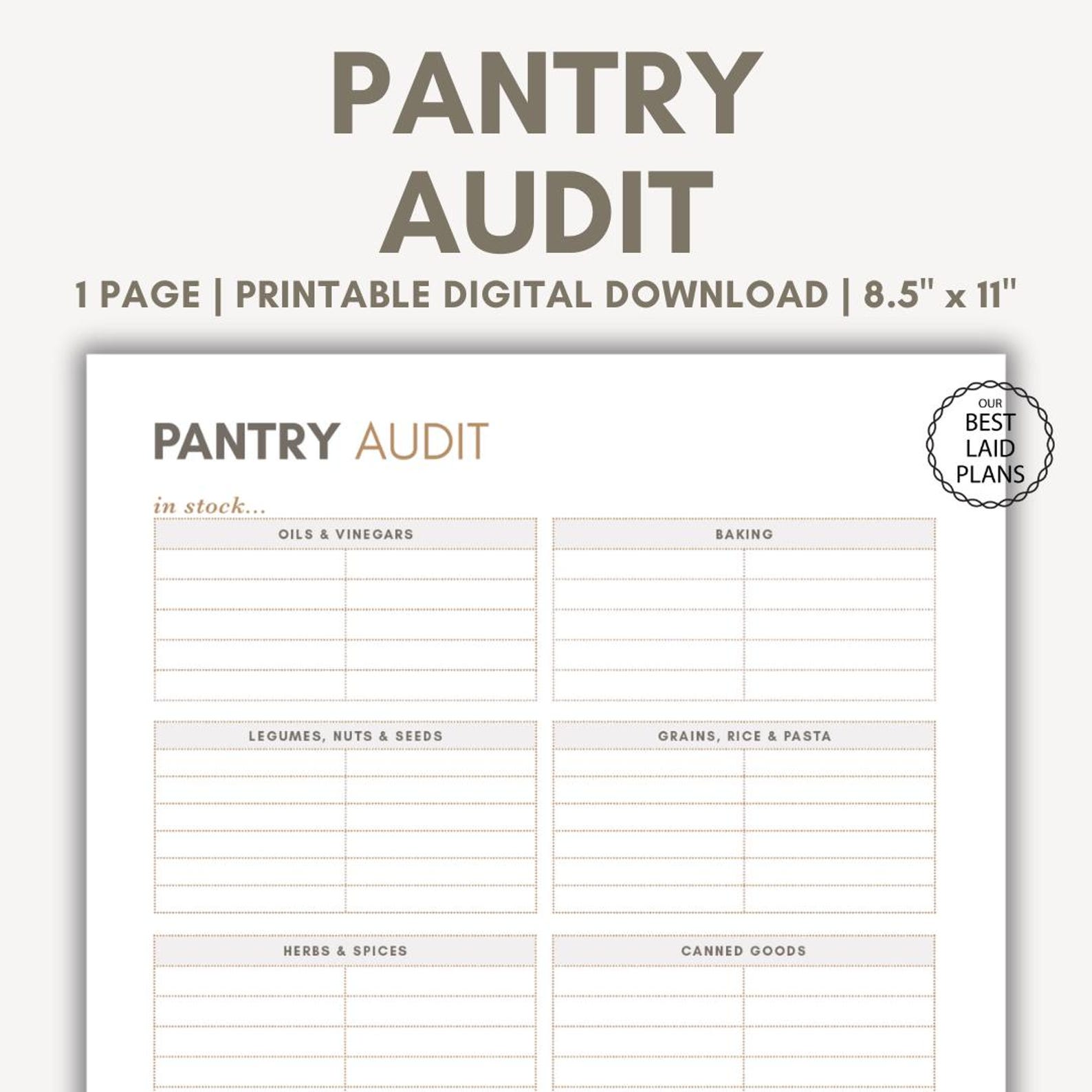 Pantry Inventory Log Printable, Pantry Audit Planner, Pantry ...