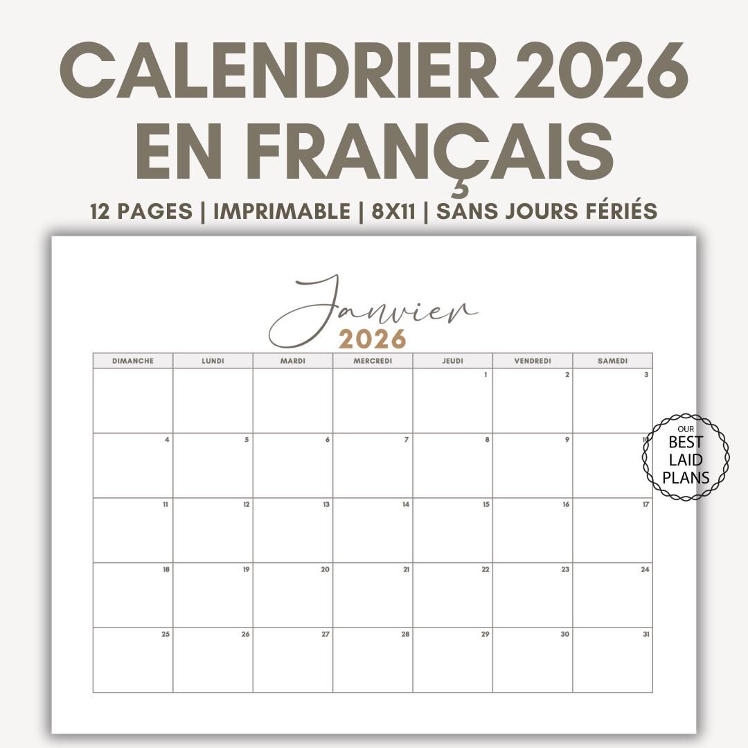French Calendar 2026 Printable PDF, French Calendar 2026 Monthly ...