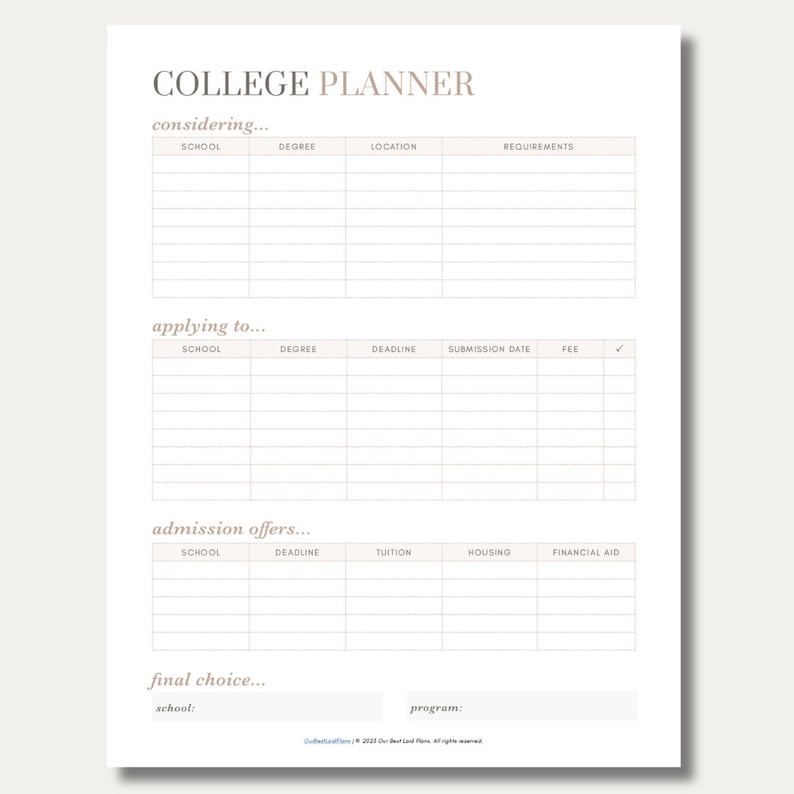 College Planner Printable PDF, College Application Planner, College ...