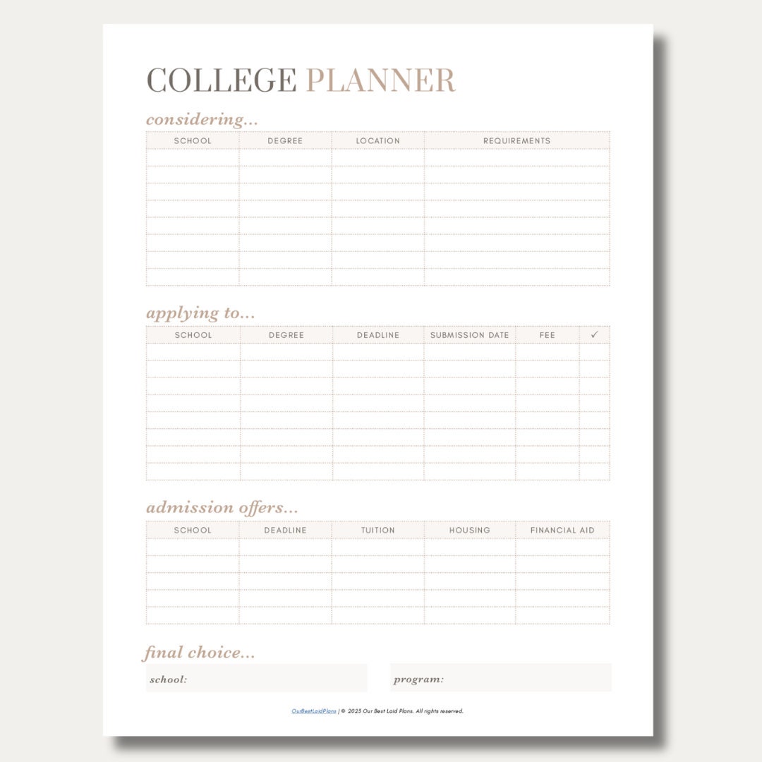 College Planner Printable PDF, College Application Planner, College ...