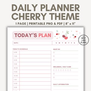 Cherry Theme Planner Printable, Cherry Daily Planner Template, Daily ...