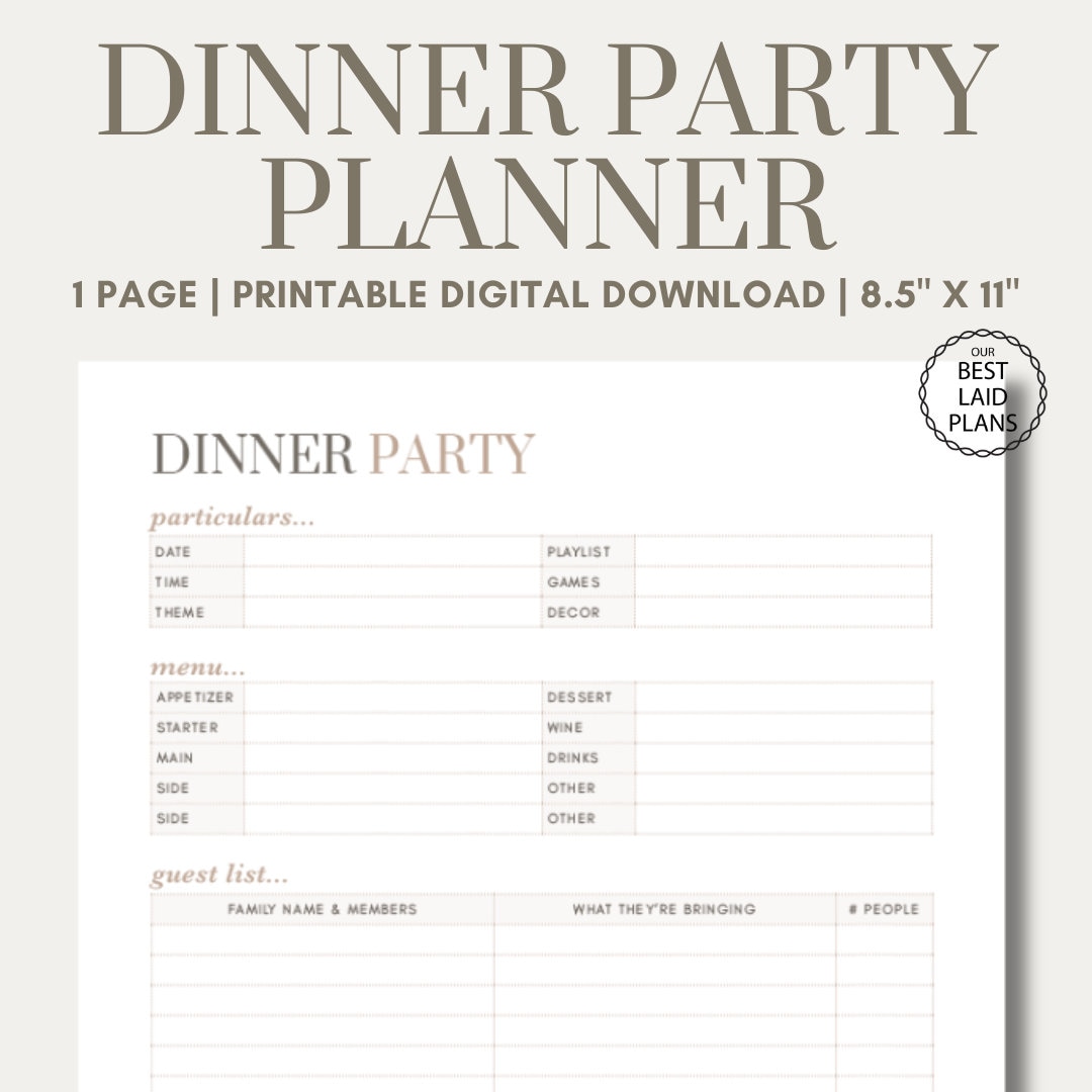 Dinner Party Planner Sheet Printable PDF, Digital Planner Page, Dinner ...