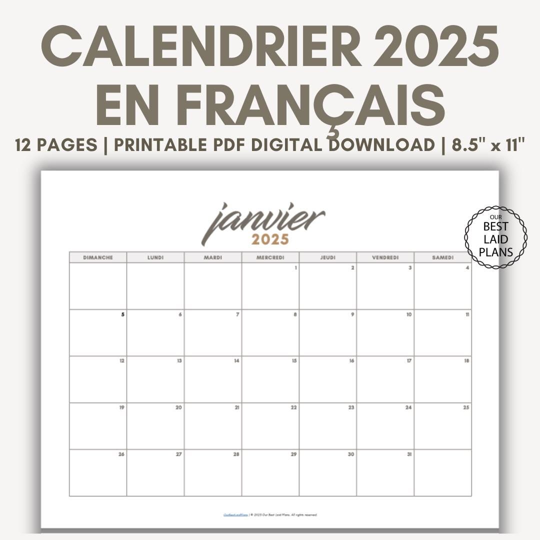 2025 Calendar in French Printable PDF French Calendar 2025 Monthly ...