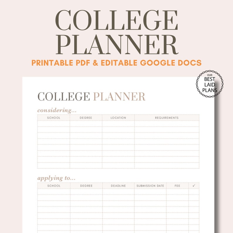 College Application Planner Printable Editable Google Docs College ...