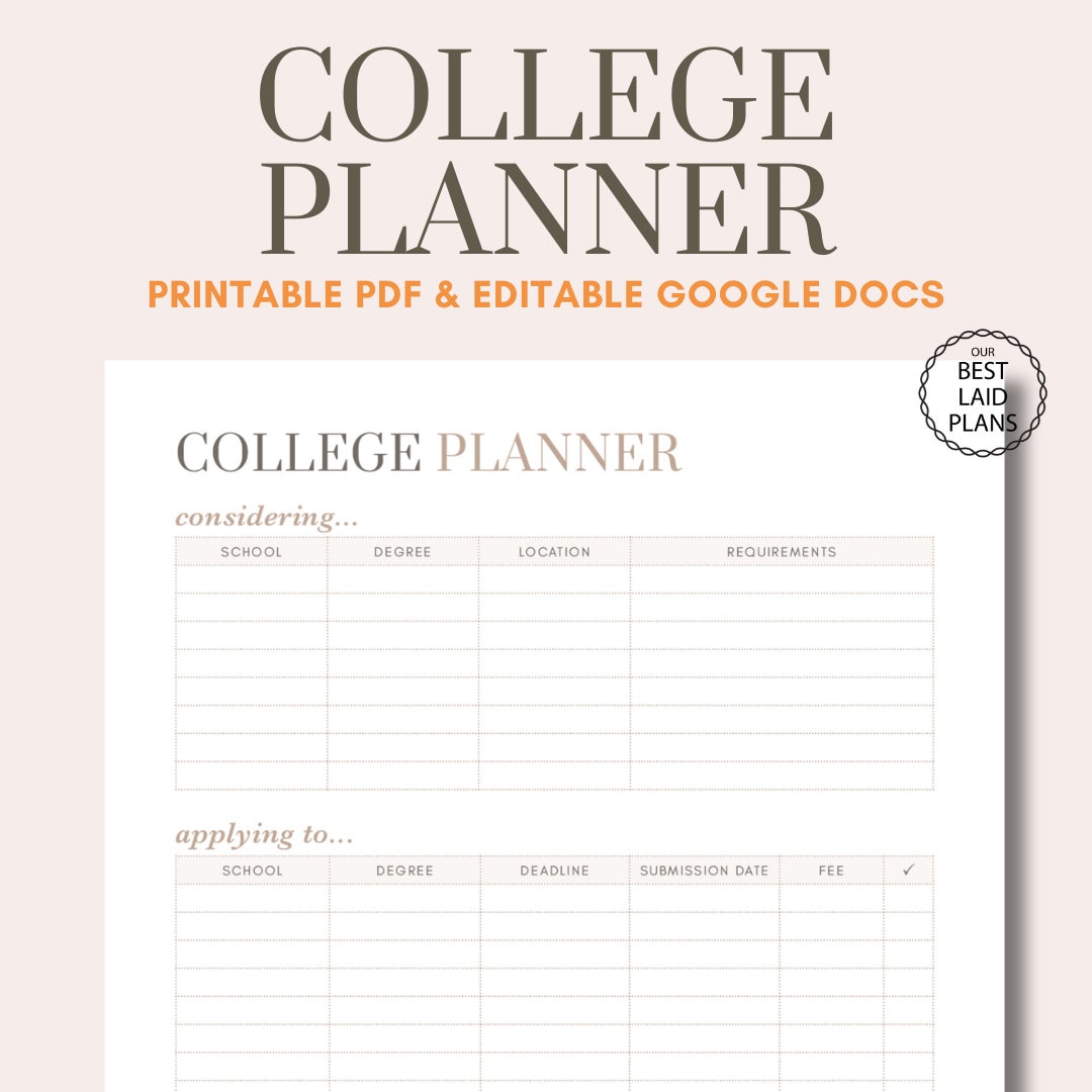 College Planner Printable PDF Editable Google Docs College Application ...