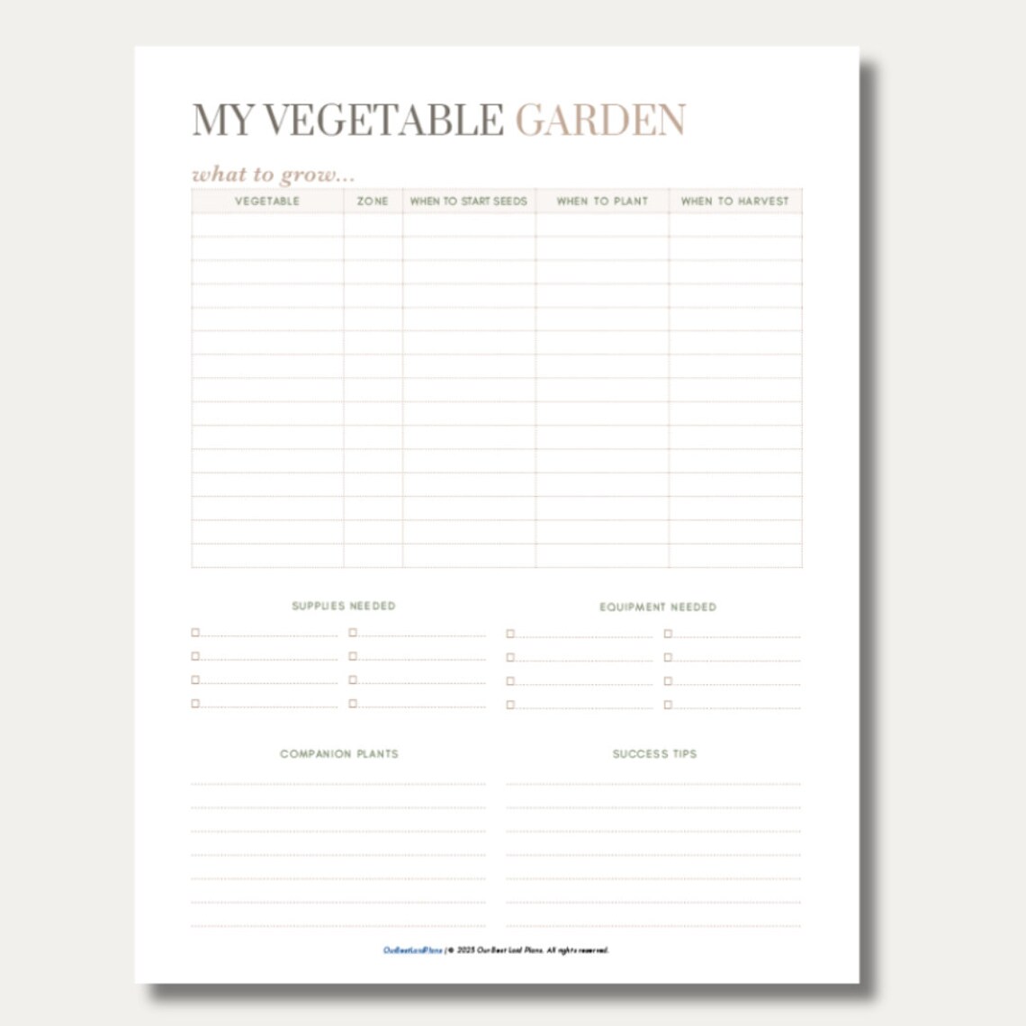 Vegetable Garden Plan Printable PDF, Vegetable Garden Planner Digital ...