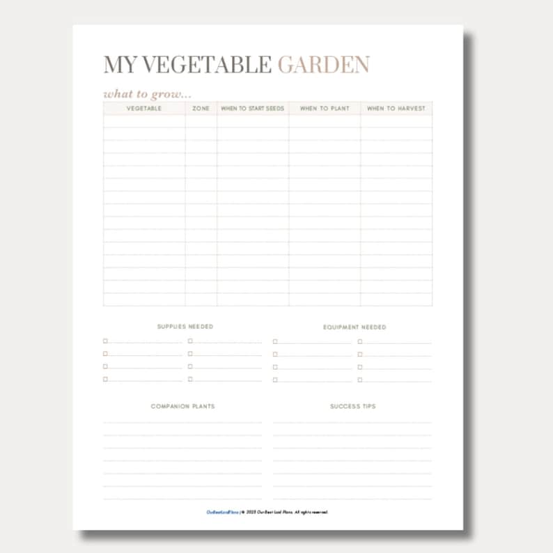 Vegetable Garden Plan Printable PDF, Vegetable Garden Planner Digital ...