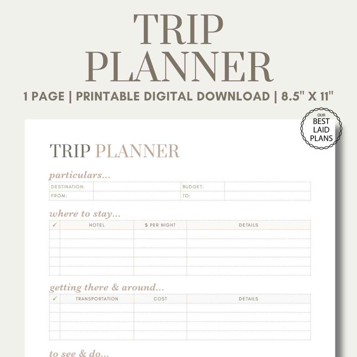 Trip Planner Printable Pages Digital Download, Travel Planning ...