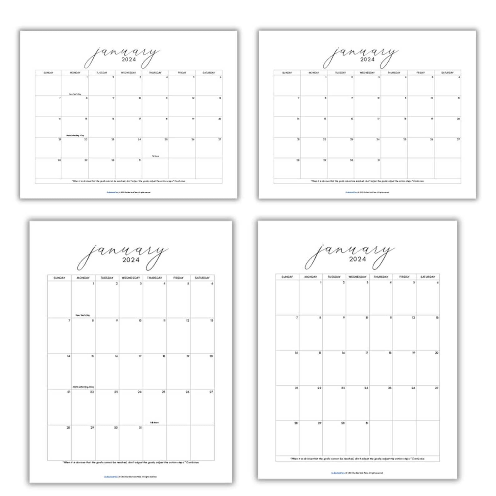 January 2024 Calendar Printable PDF, Landscape, Portrait With Holidays ...