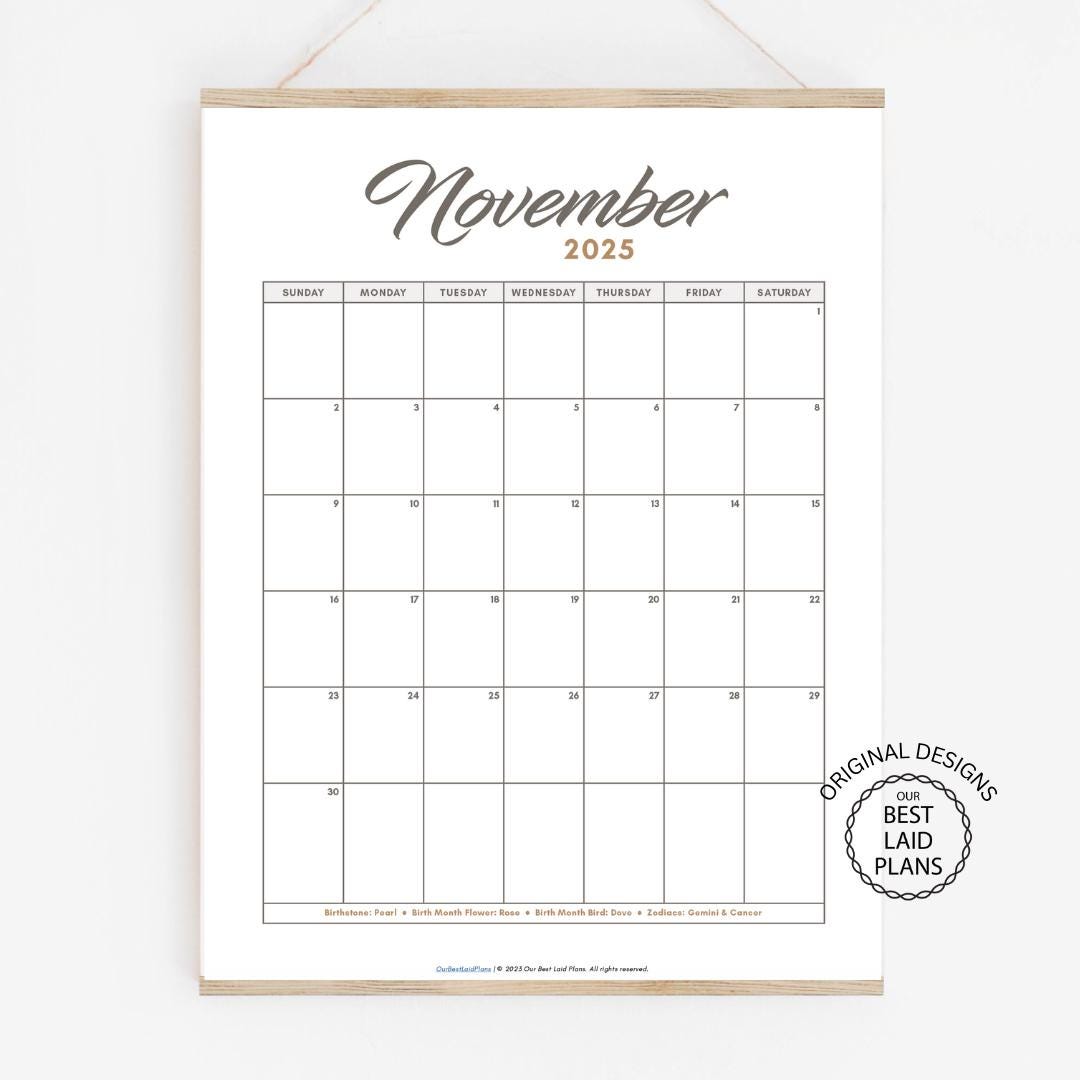 November 2025 Calendar Printable Download November 2025 Printable PDF ...