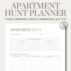Apartment Hunt Planner Page, Apartment Tracker, Apt Hunting List ...