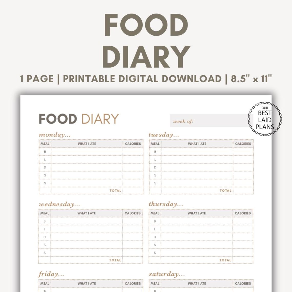 Food Diary Template Printable, Food Diary Template PDF, Food Diary ...