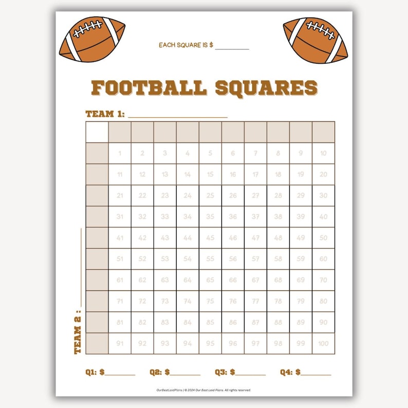 Football Squares Template Printable Football Squares Template Game ...