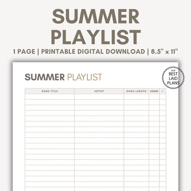 Summer Playlist Planner Printable PDF Summer Music Printable Trendy ...