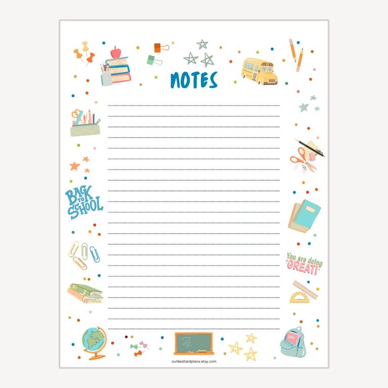 Back to School Note Page Printable, Back to School Printable, Teacher ...