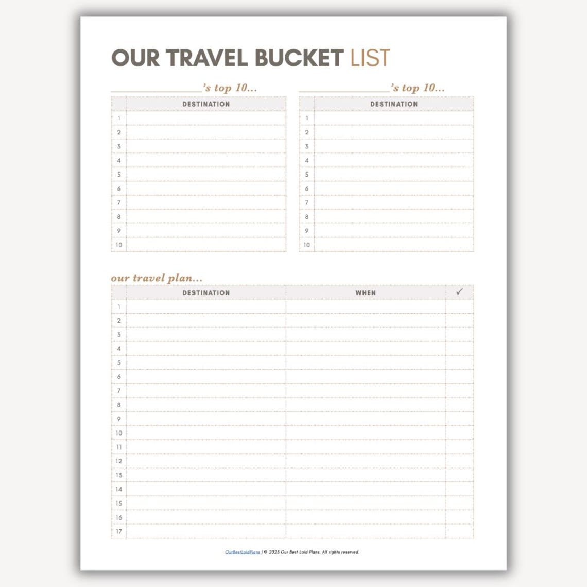 Our Travel Bucket List Planner, Travel Bucket List Printable, Travel ...