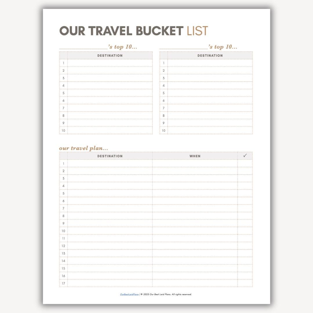 Our Travel Bucket List Planner, Travel Bucket List Printable, Travel ...