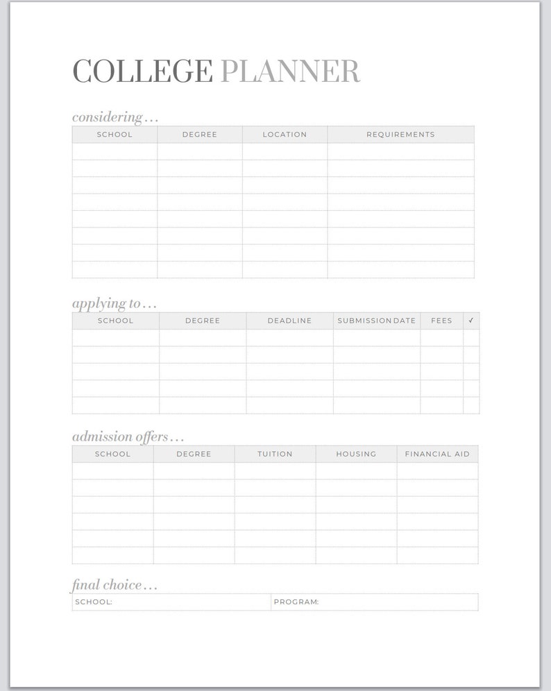 College Planner Printable PDF Editable Google Docs College Application ...