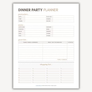 Dinner Party Planner Sheet Printable PDF Dinner Party Menu Planning ...