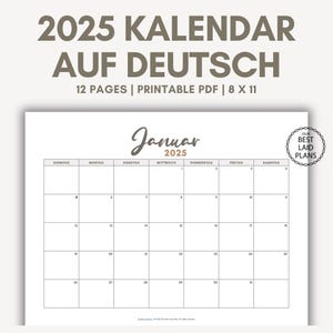 German Calendar 2025 Printable PDF Deutsch Kalendar 2025 Digital ...
