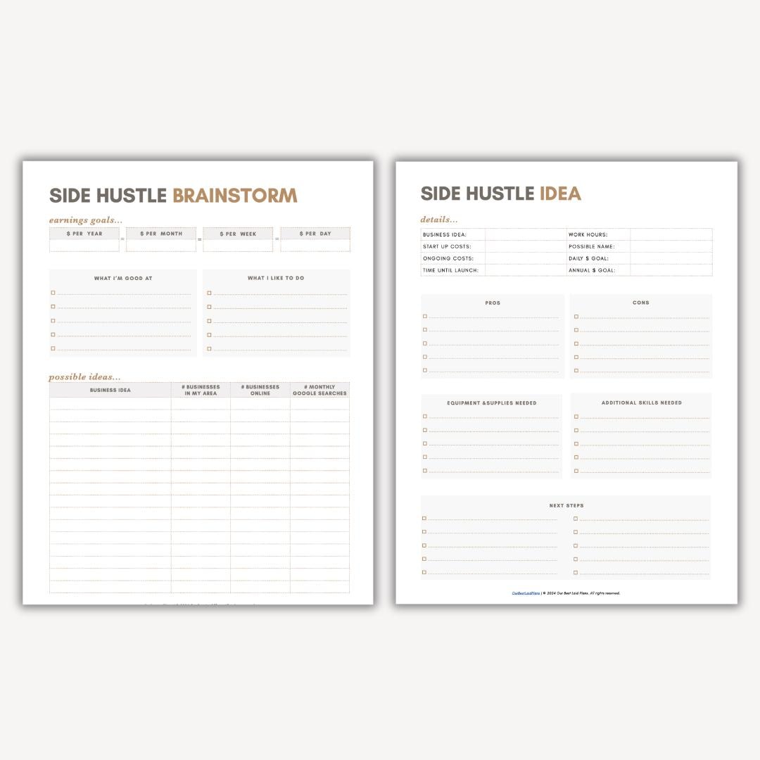 Side Hustle Planner Printable PDF Side Hustle Jobs Ideas Side Hustle ...