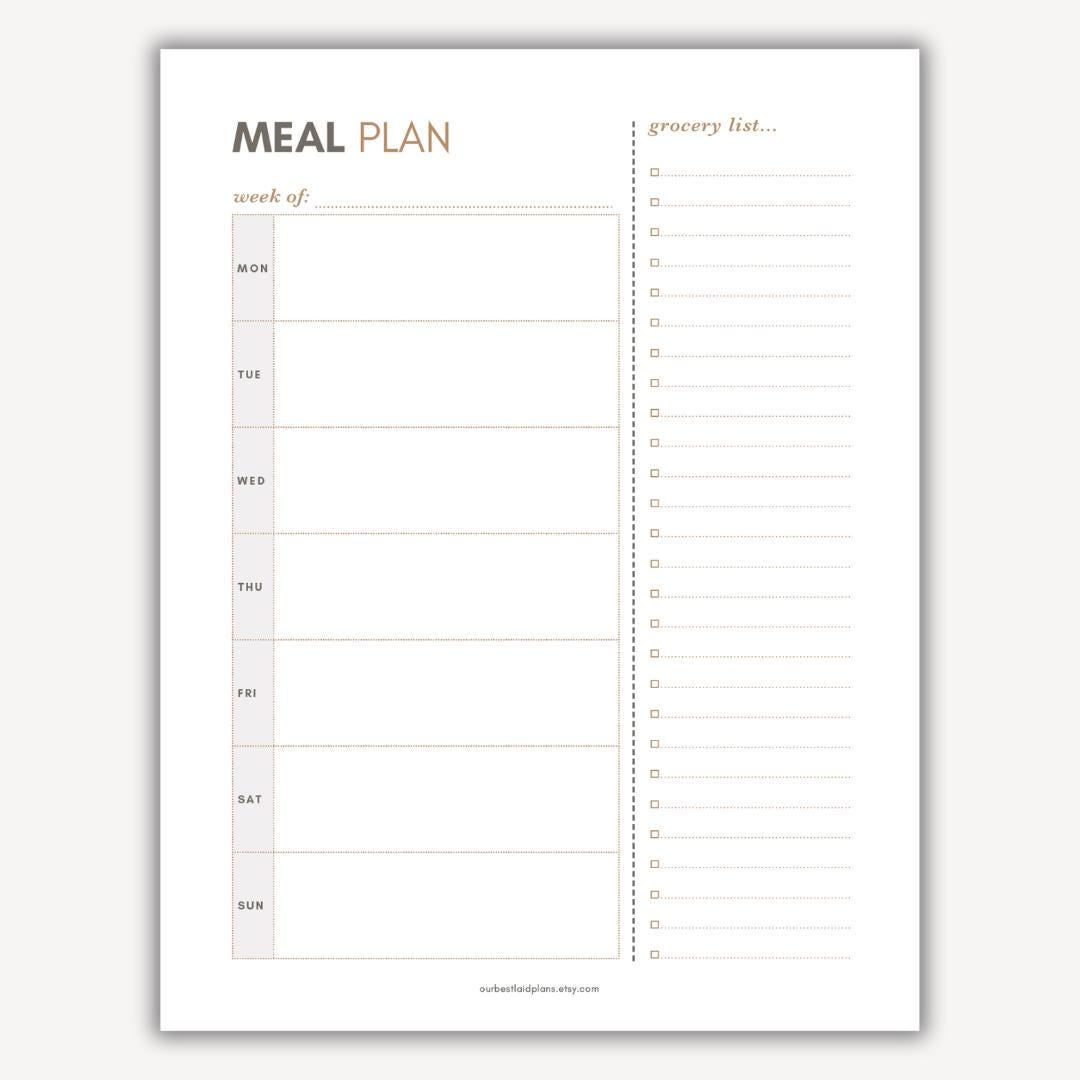 Weekly Meal Planning Template, Menu Planner Sheet, Meal Schedule ...