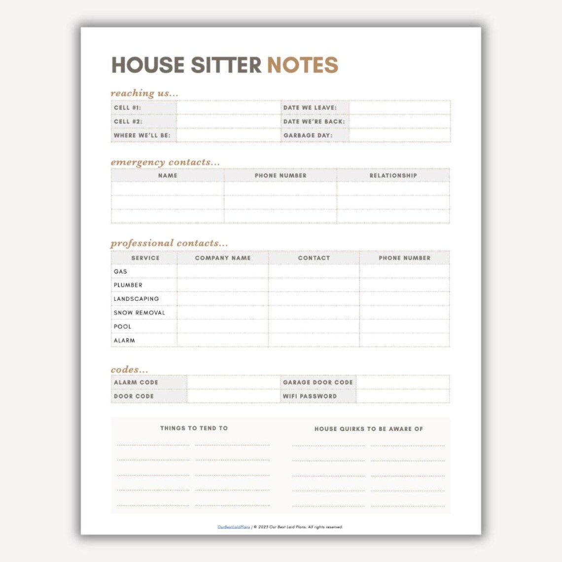 Housesitting Checklist Instructions, Housesitting Checklist Printable ...