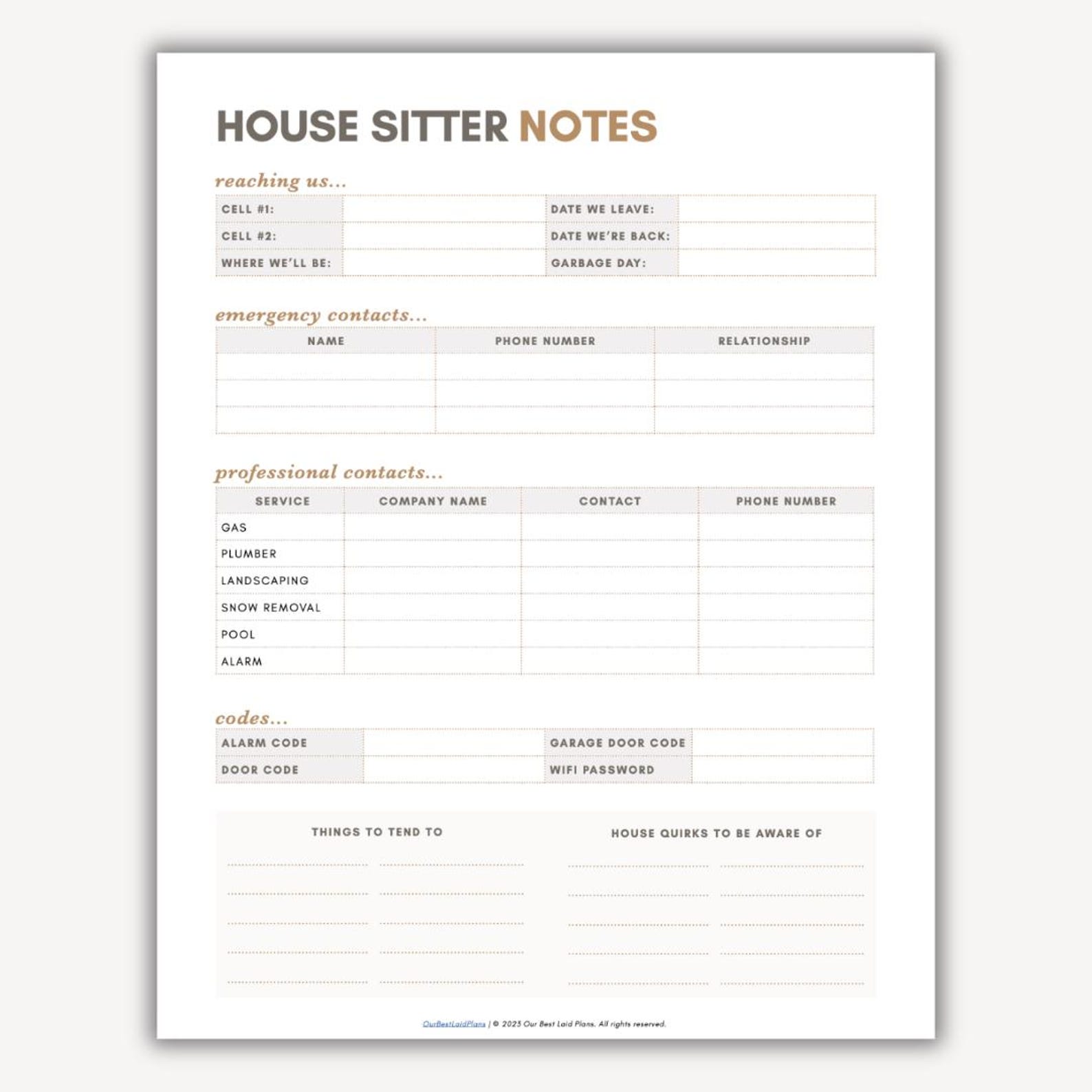 Housesitting Checklist Instructions, Housesitting Checklist Printable ...