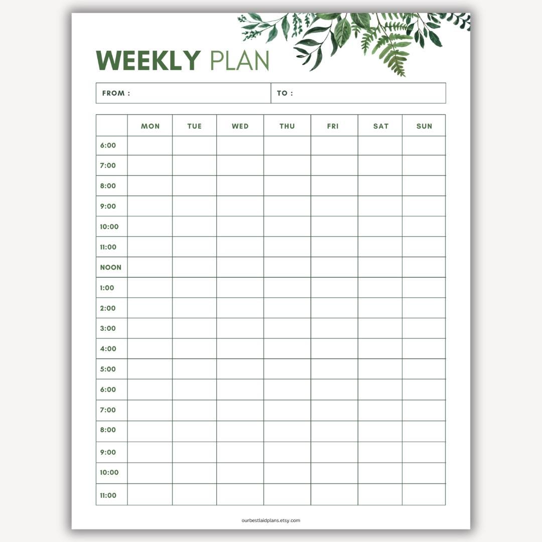 Weekly Planner Printable Weekly Schedule Weekly Planner Agenda Weekly ...
