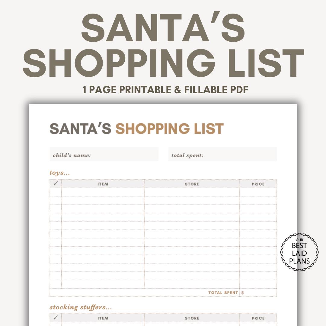 Santa's Shopping List Printable, Christmas Gift List Planner, Christmas ...