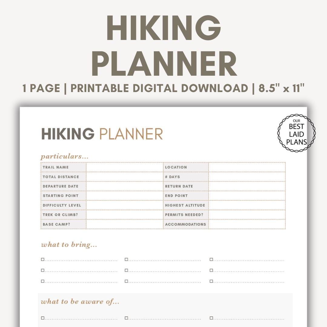 Hiking Planner Printable PDF Digital Hiking Plan Trail Planner Hiking ...