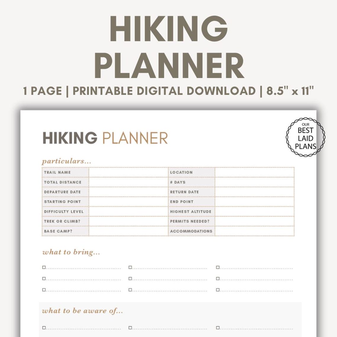 Hiking Planner Printable PDF Digital Hiking Plan Trail Planner Hiking ...