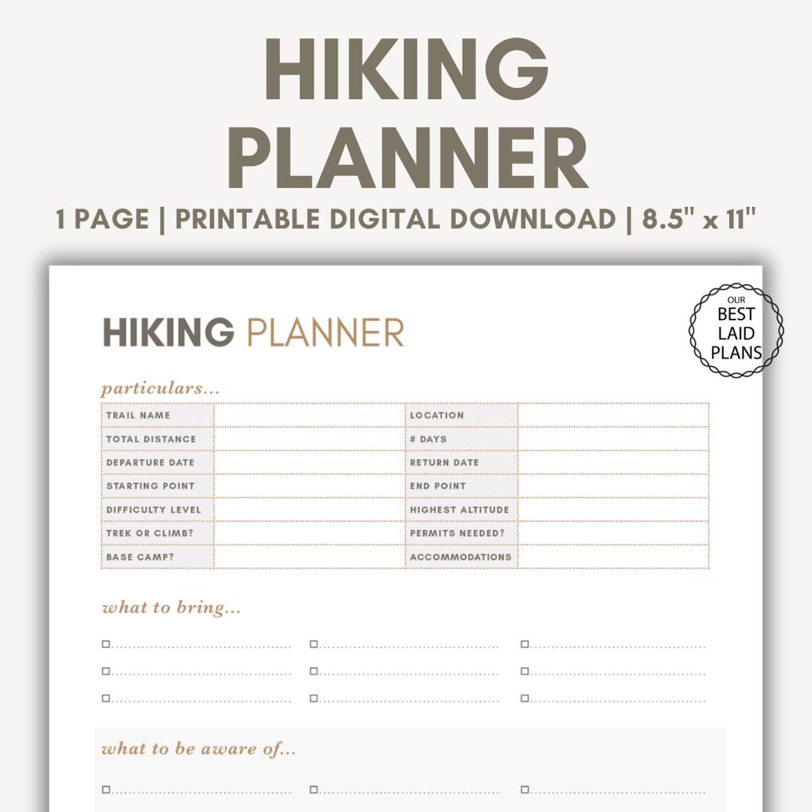 Hiking Planner Printable PDF Digital Hiking Plan Trail Planner Hiking ...