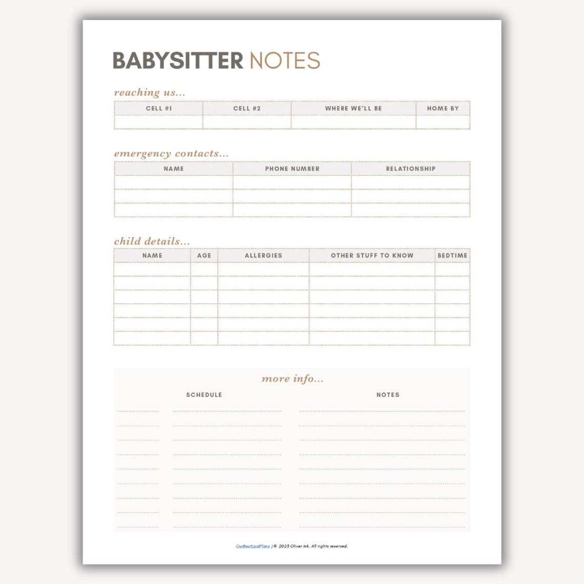 Babysitter Checklist Printable, Babysitter Checklist Notes, Babysitter ...