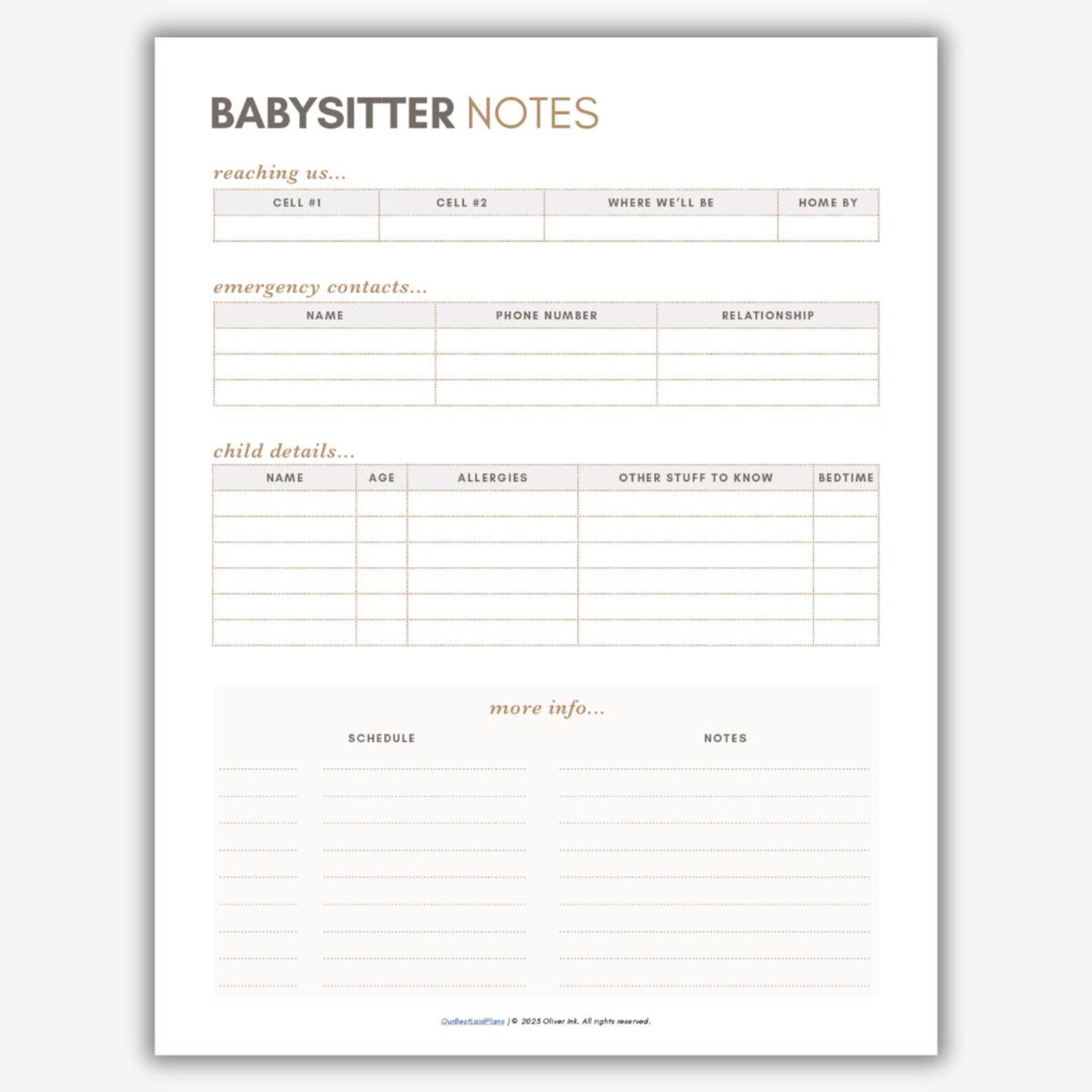 Babysitter Checklist Printable, Babysitter Checklist Notes, Babysitter ...