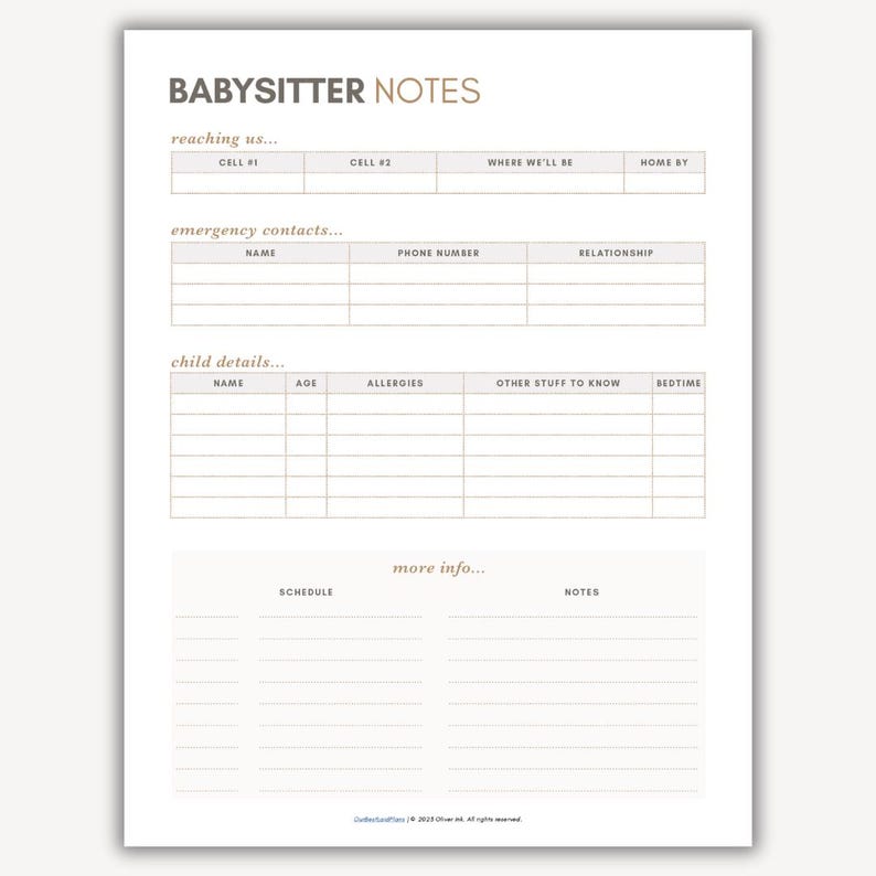 Babysitter Checklist Printable, Babysitter Checklist Notes, Babysitter ...