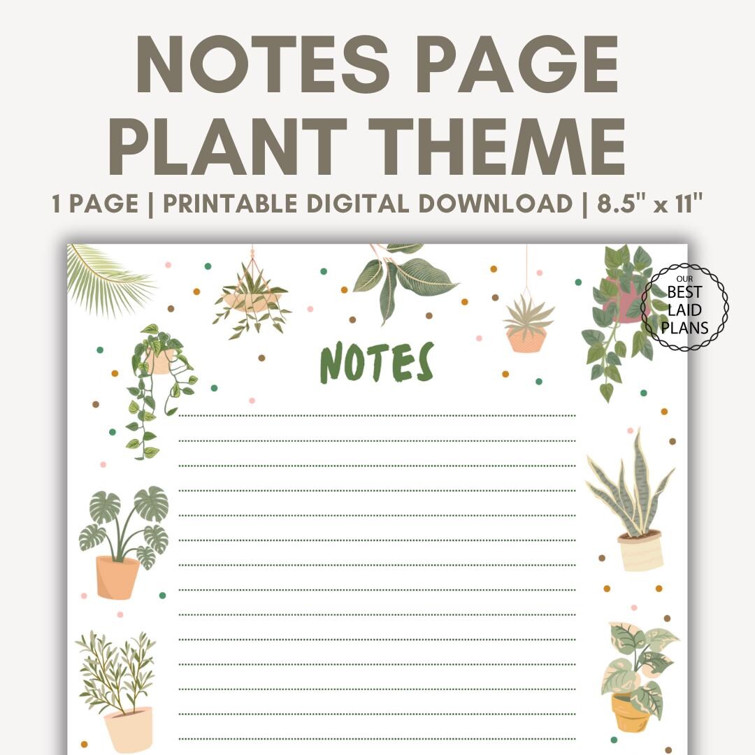 Plant Lady Cute Note Page Digital Download Plant Theme Notepad Page ...