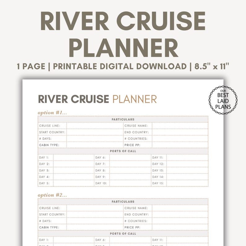 River Cruise Planner Printable PDF Plan My Cruise Vacation Planner ...