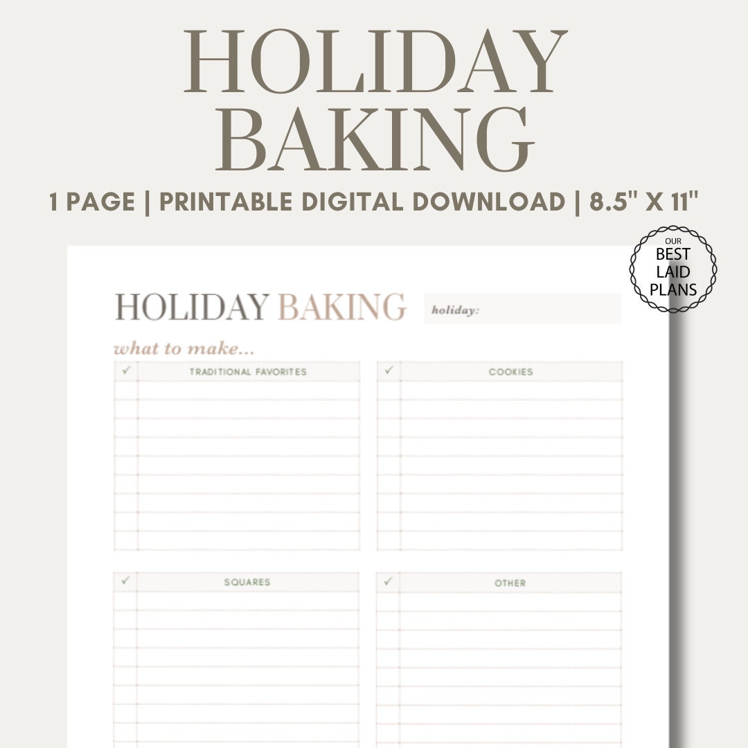 Holiday Baking Planner Printable, Holiday Baking Tracker Planner PDF ...
