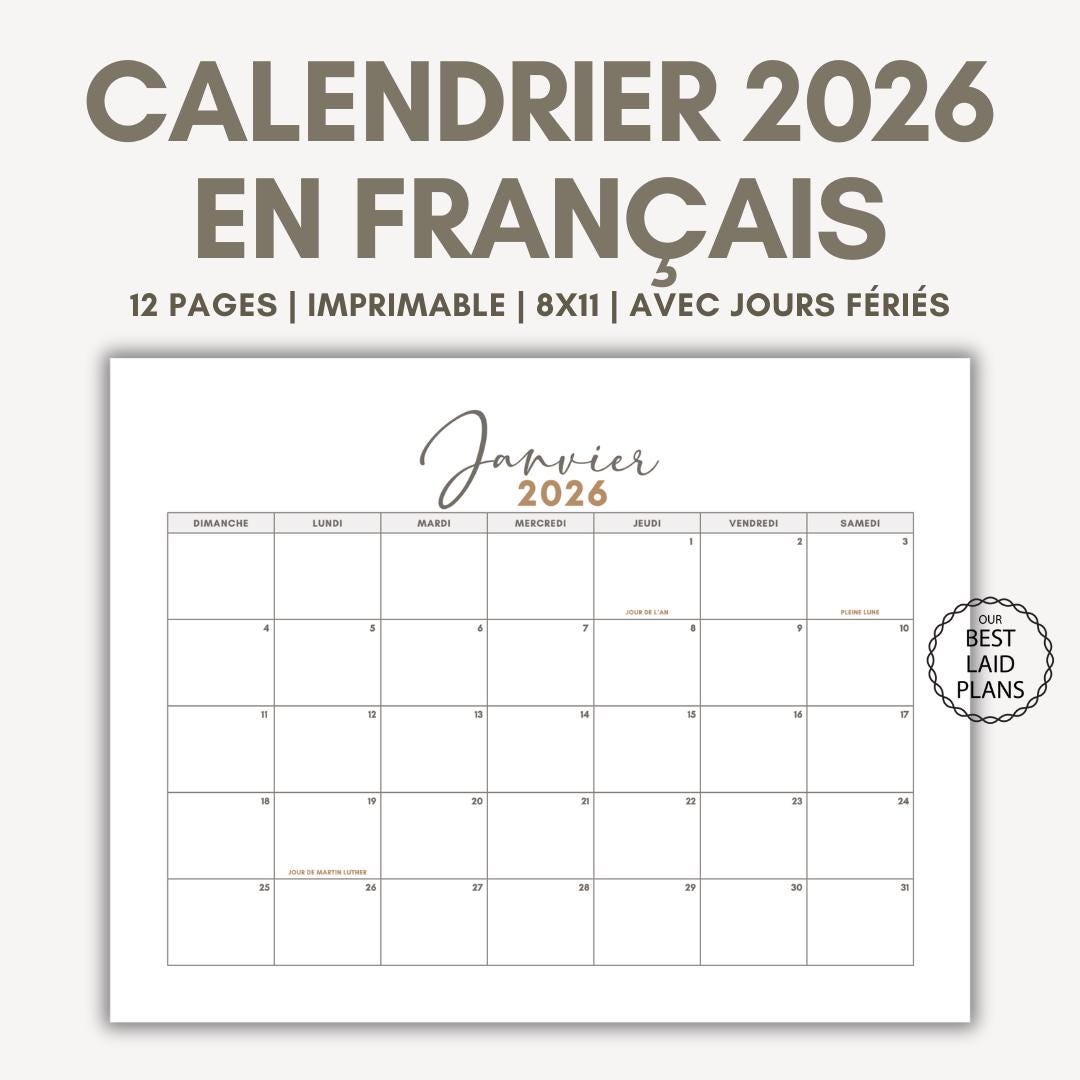 French Calendar 2026 Monthly Digital Download, 2026 Calendar in French ...
