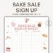 Bake Sale Sign up Sheet Printable, Bake Sale Fundraiser Sign up Sheet ...