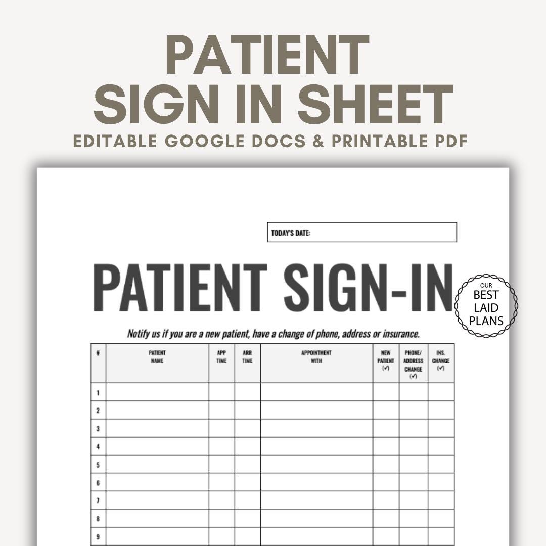 Patient Sign in Sheet Google Docs, Patient Sign in Form Printable, Patient Sign in Sheet ...