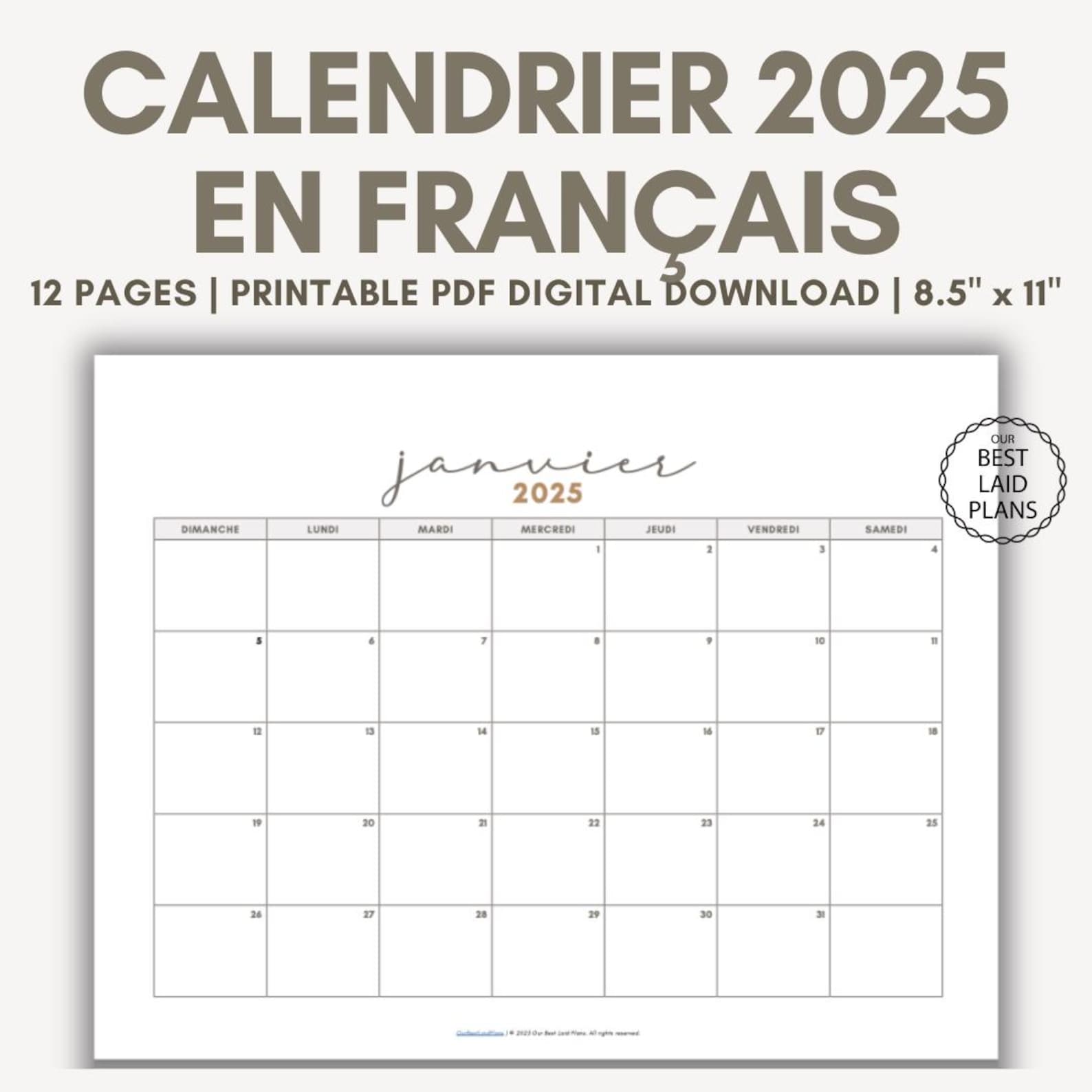 2025 Calendar in French Printable PDF French Calendar 2025 Monthly ...