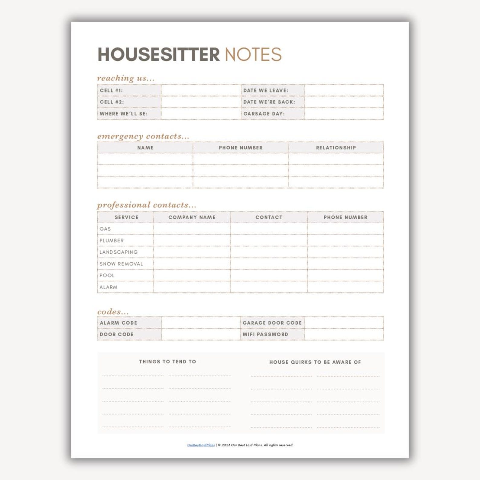 Housesitting Checklist Instructions, Housesitting Checklist Printable ...