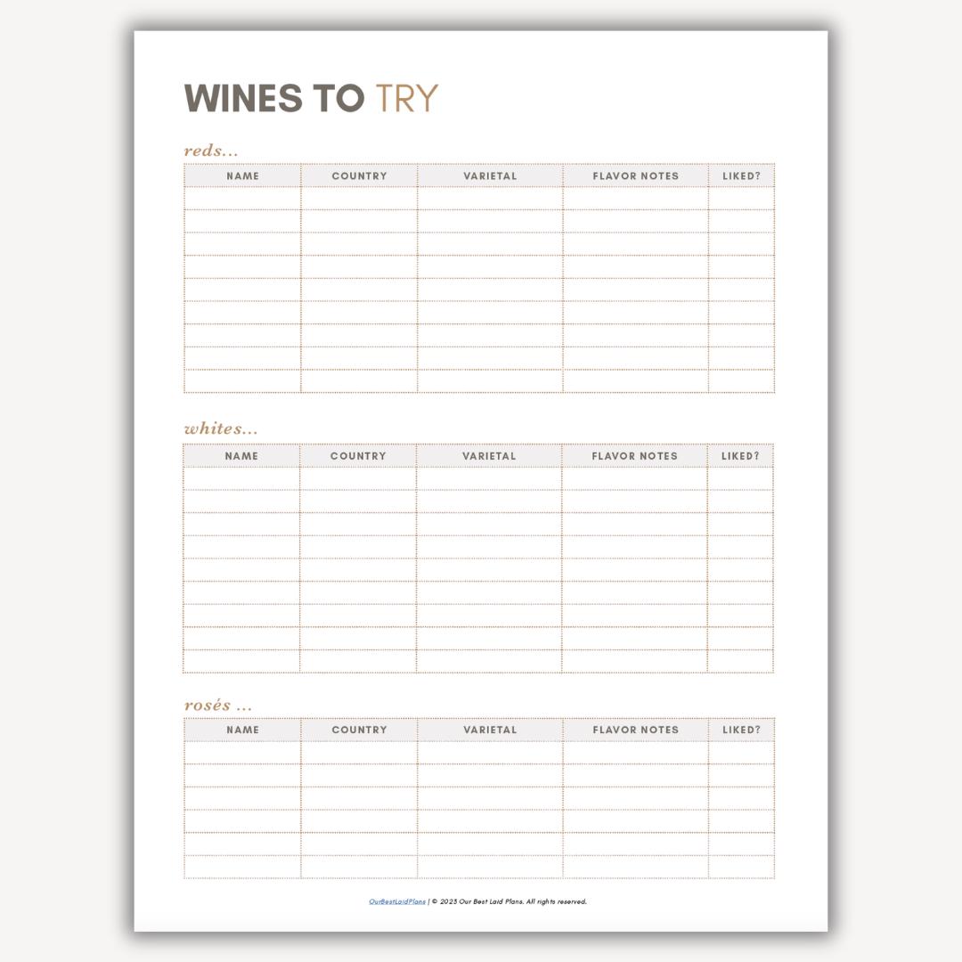 Wines to Try Wine Tracker Printable Digital Planner PDF Favorites List ...