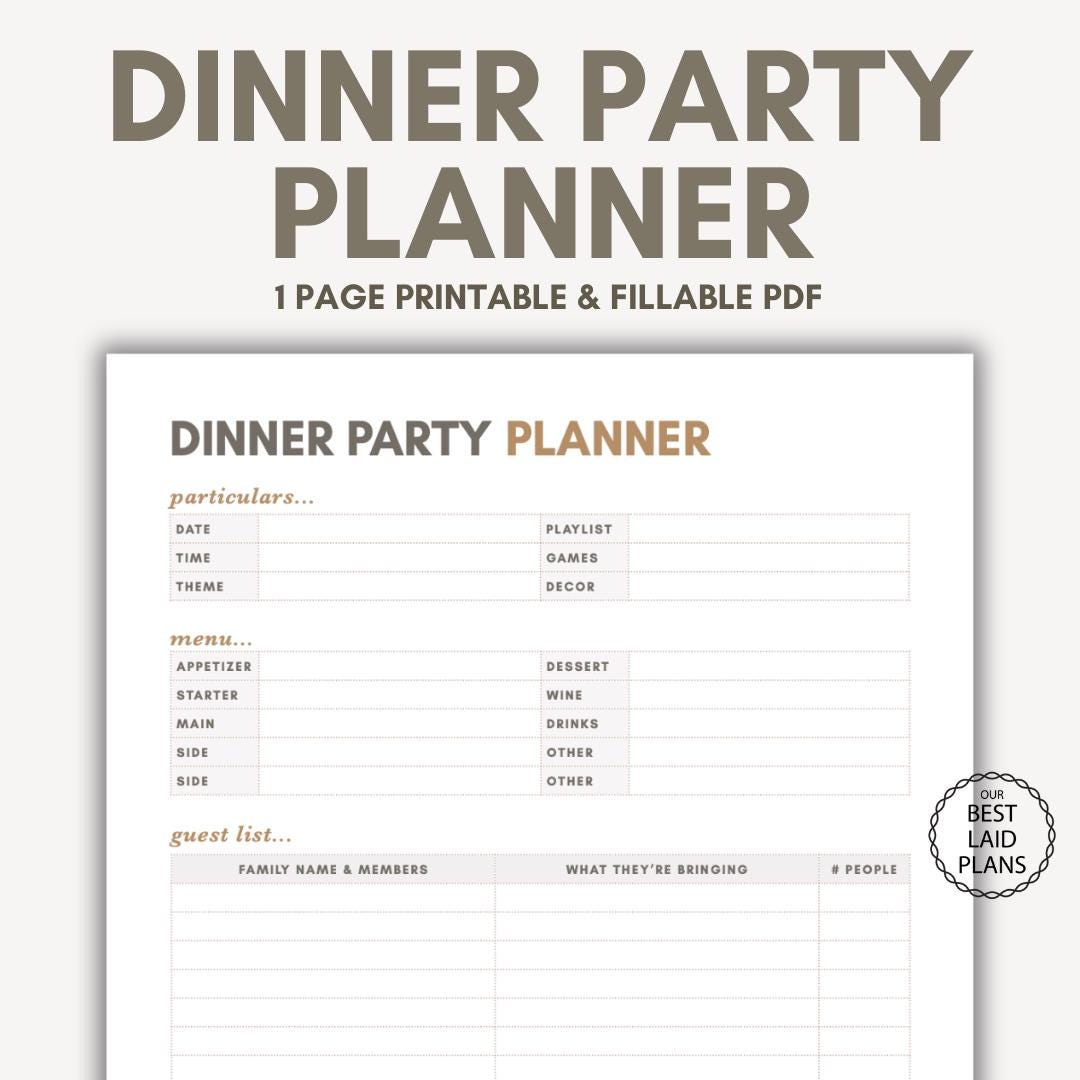 Dinner Party Planner Sheet Printable PDF Dinner Party Menu Planning ...