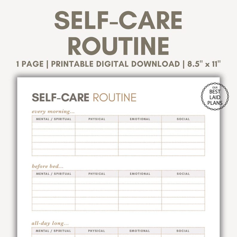 Self Care Planner Printable PDF Simple Self Care Routine Tracker ...