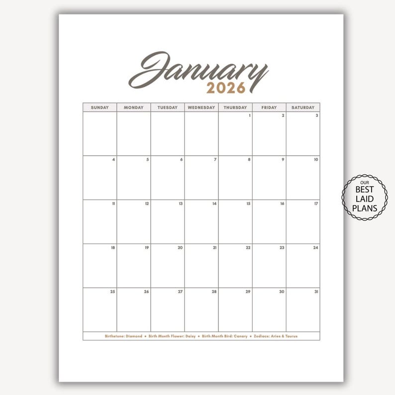 2026 Monthly Calendar Printable Fillable, Year Calendar Template ...