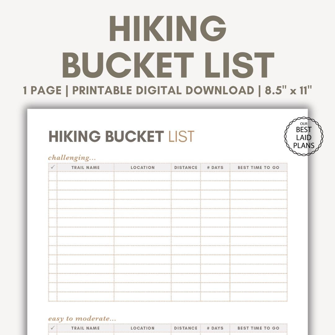 Hiking Bucket List Hiking Trail List Hiking Trail Trip Planner ...